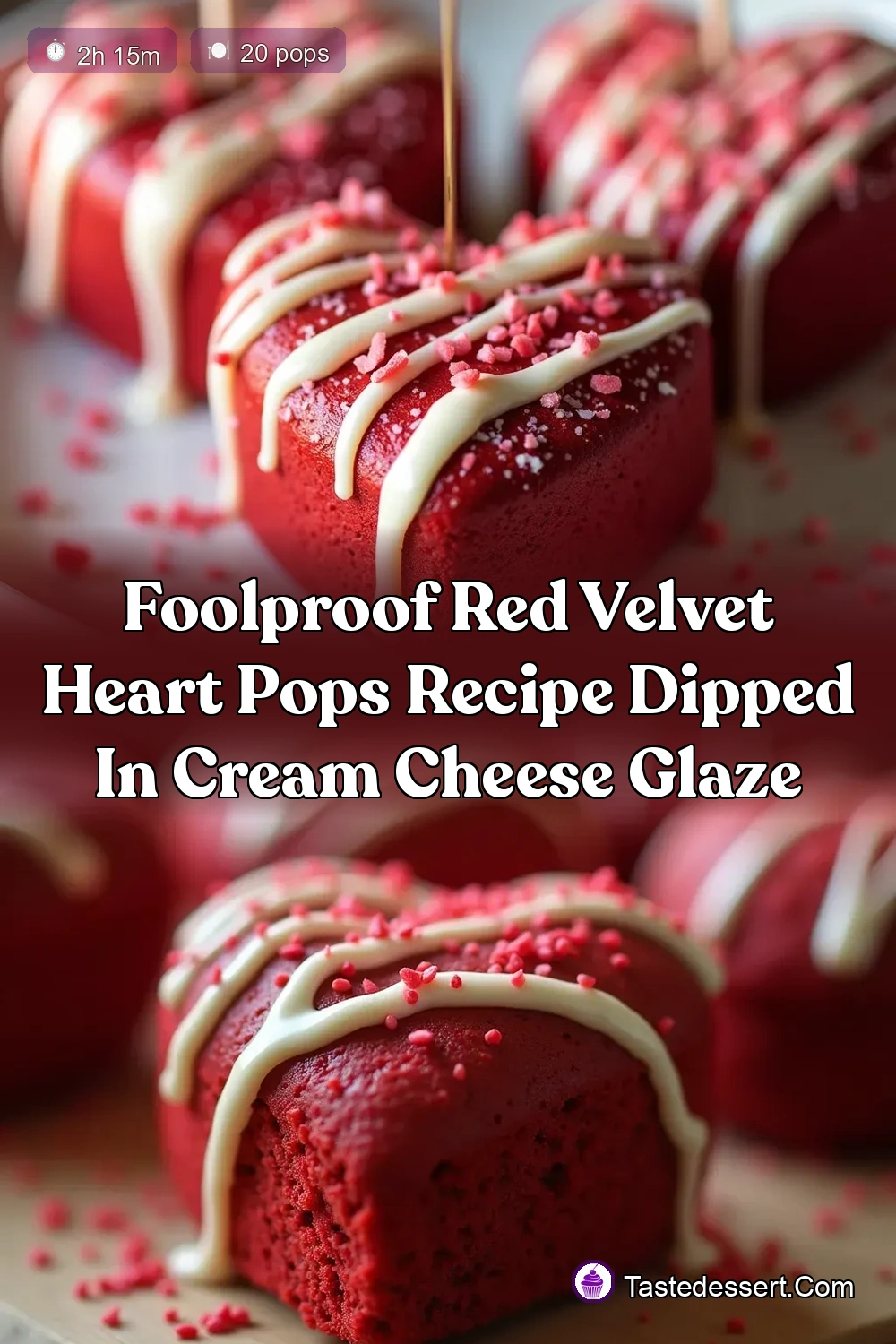 Decadent Red Velvet Heart Pops with Cream Cheese Glaze