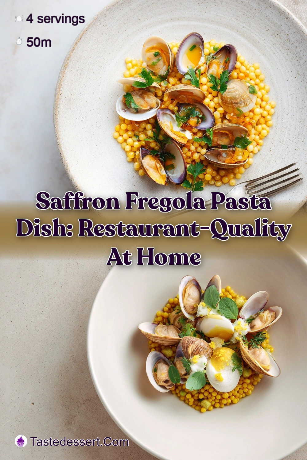 Fregola Pasta Dish: Saffron Clams Lemon - Taste Dessert
